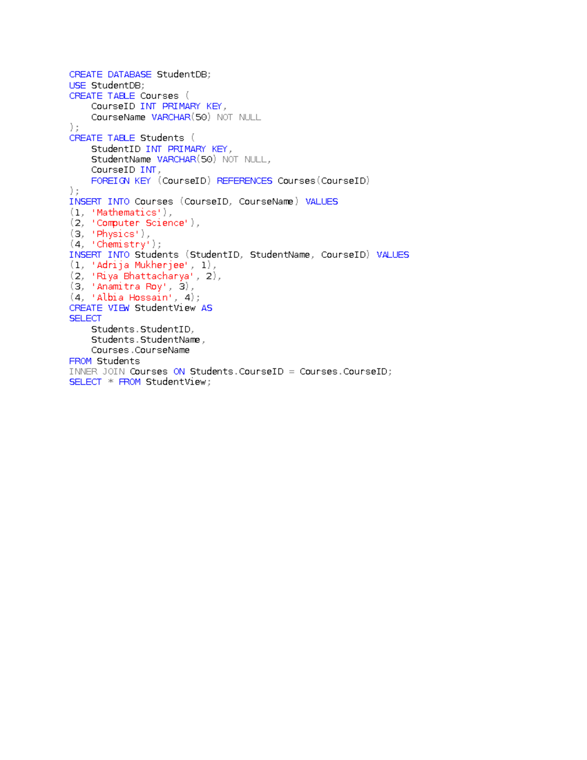Create Database Student D 1 - CREATE DATABASE StudentDB; USE StudentDB ...