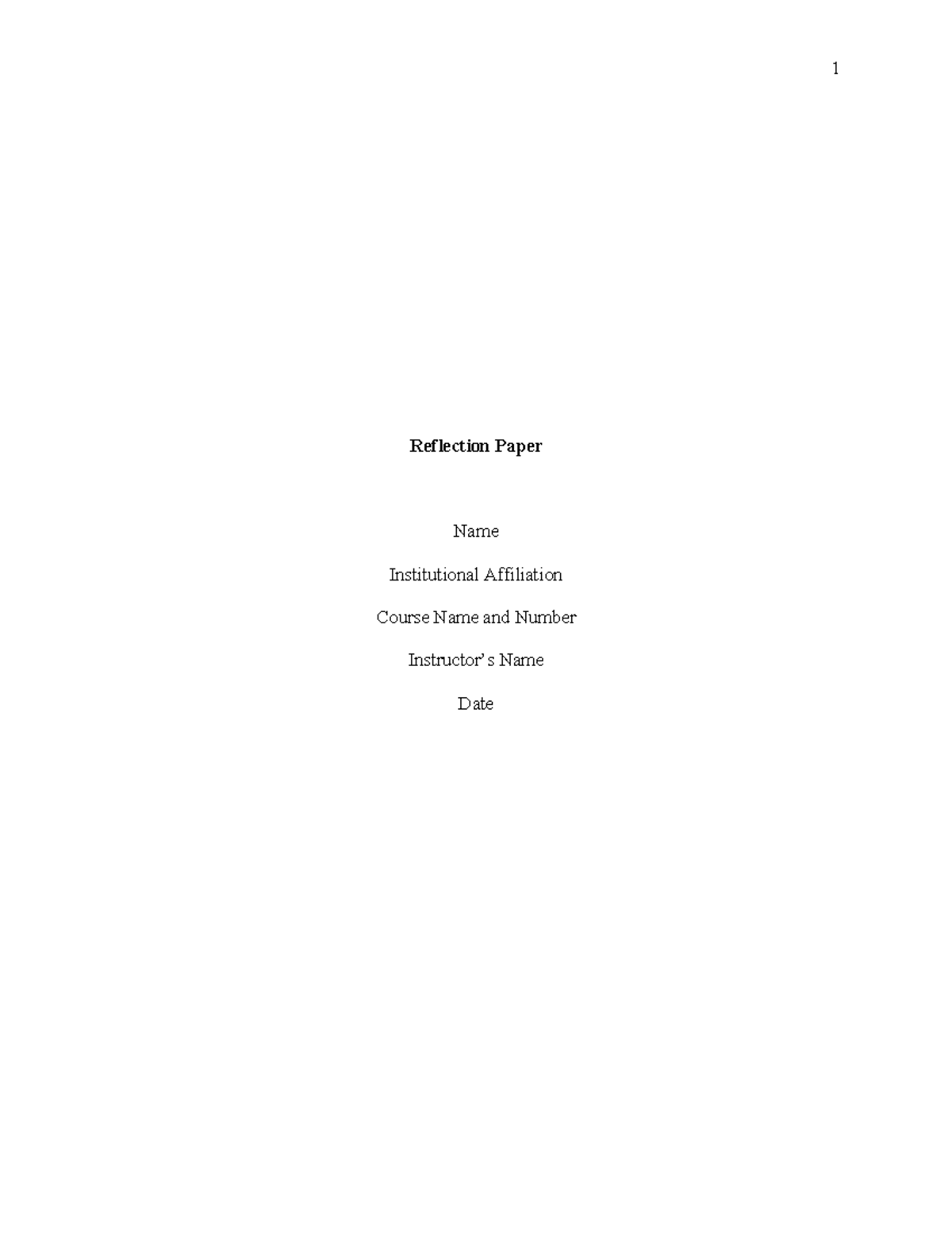 Reflection Paper Assign - Reflection Paper Name Institutional ...
