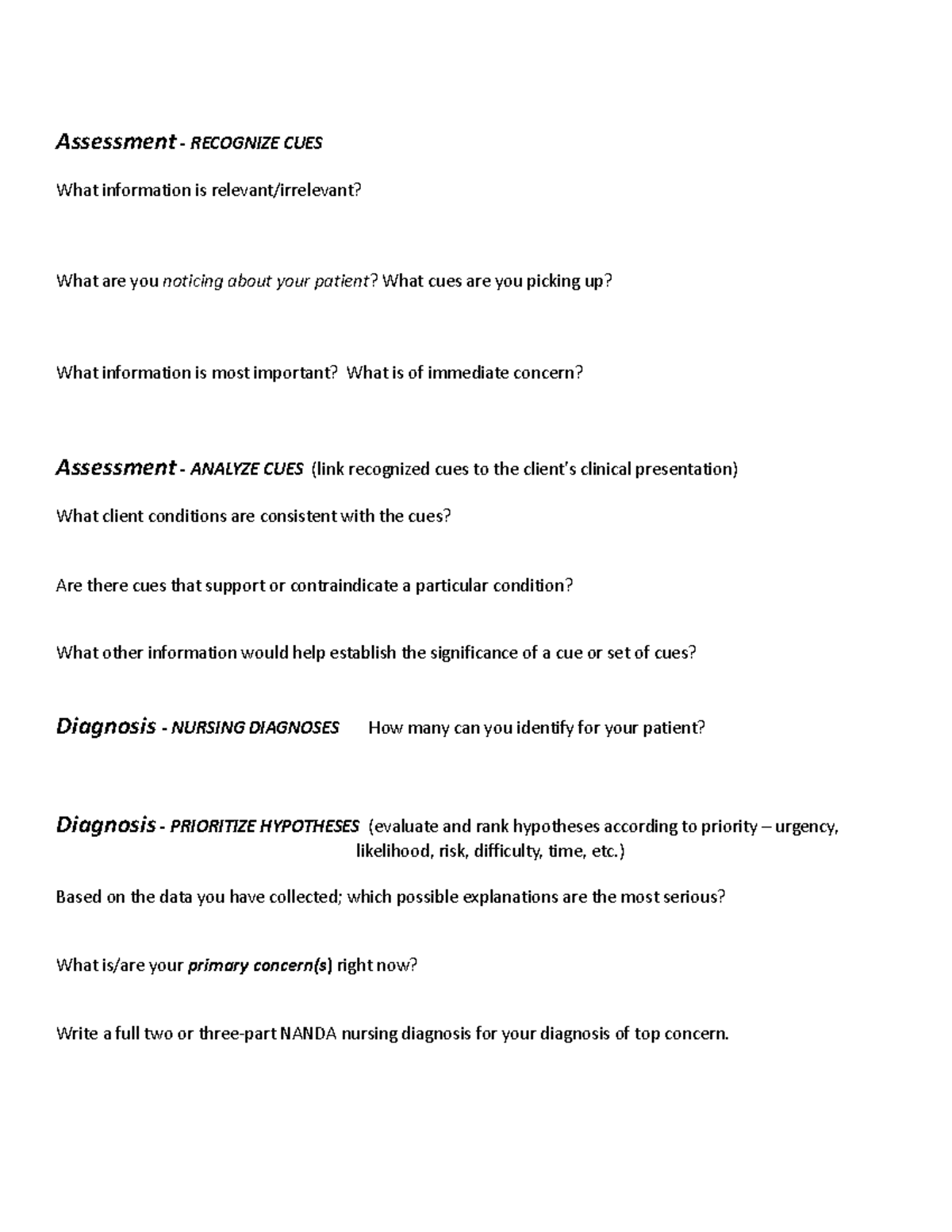 CJM-NP Worksheet - used in clinical - Assessment - RECOGNIZE CUES What ...