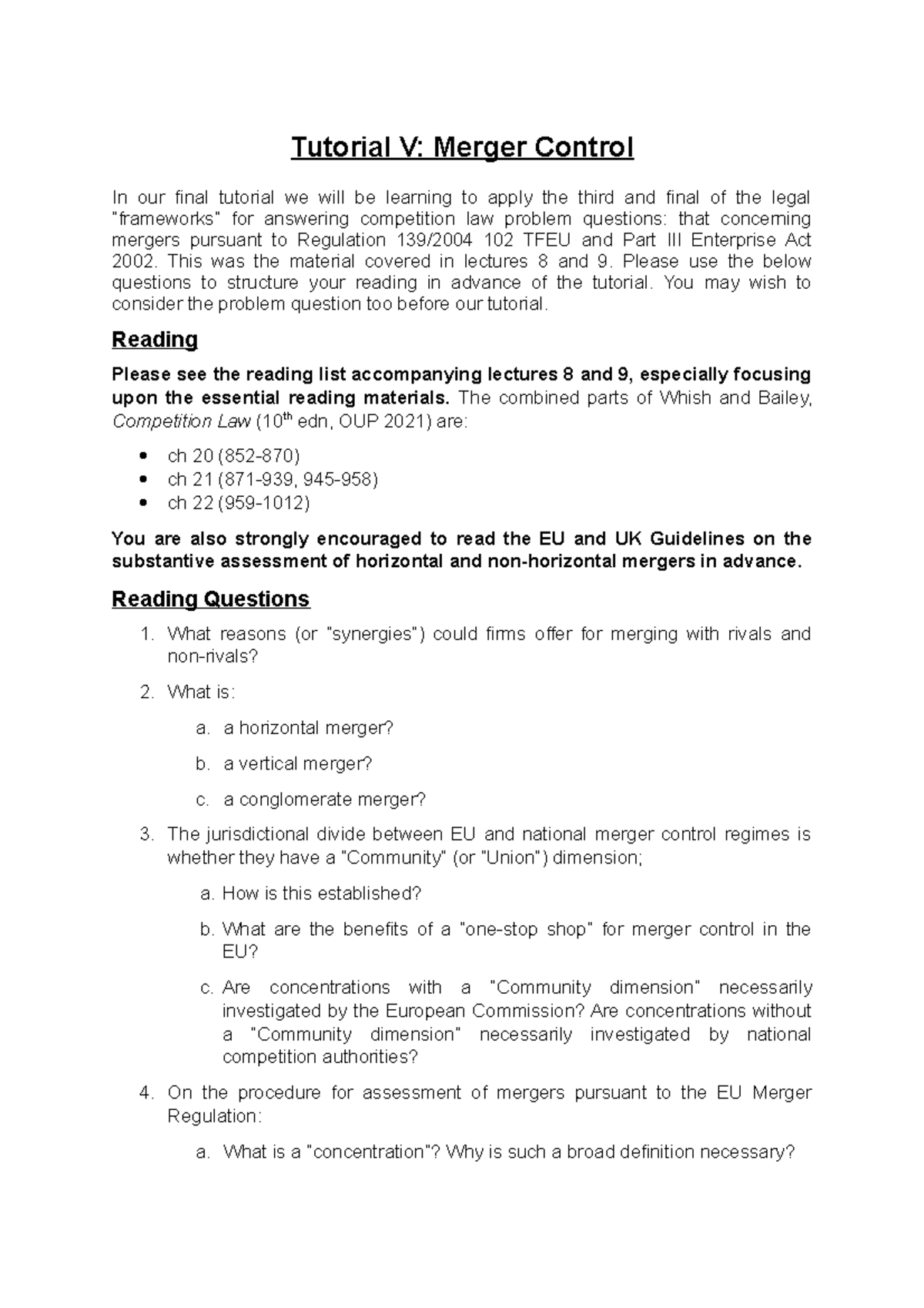 Tutorial V - This was the material covered in lectures 8 and 9. Please ...