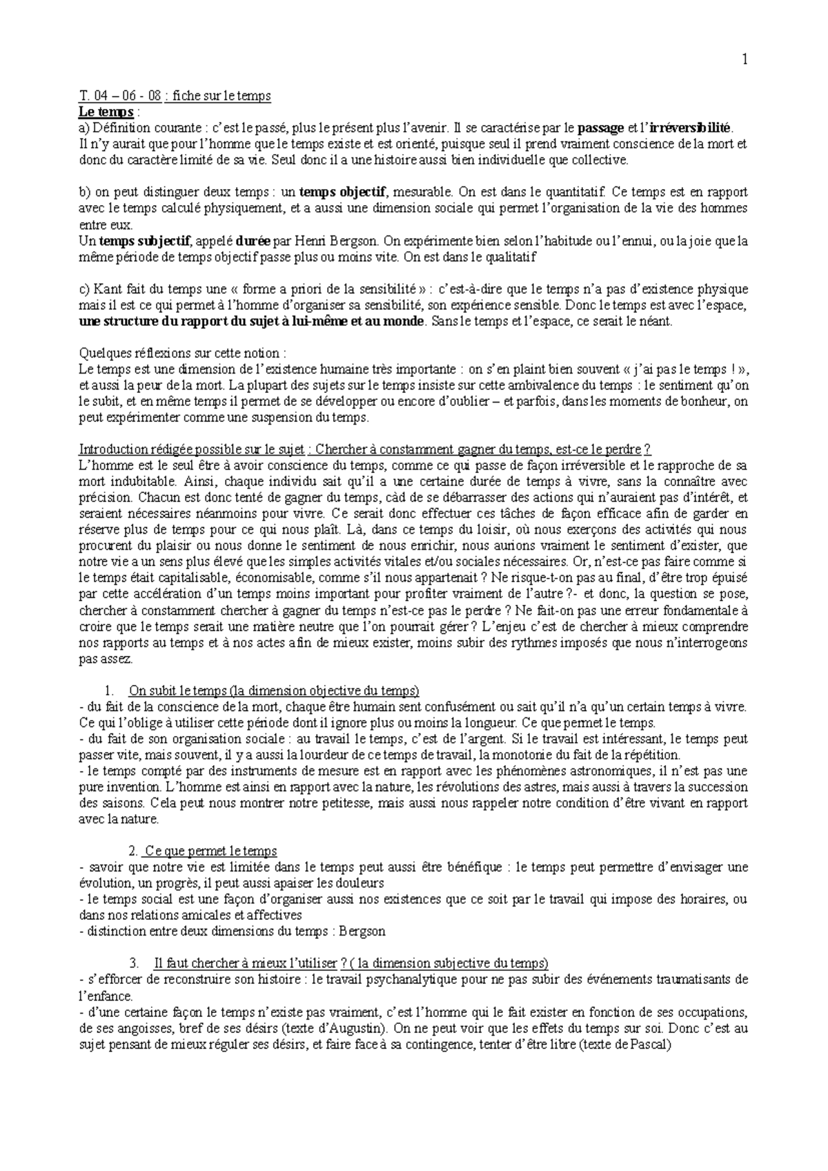 Inbound 3671879933814046589 - 1 T. 04 – 06 - 08 : fiche sur le temps Le ...