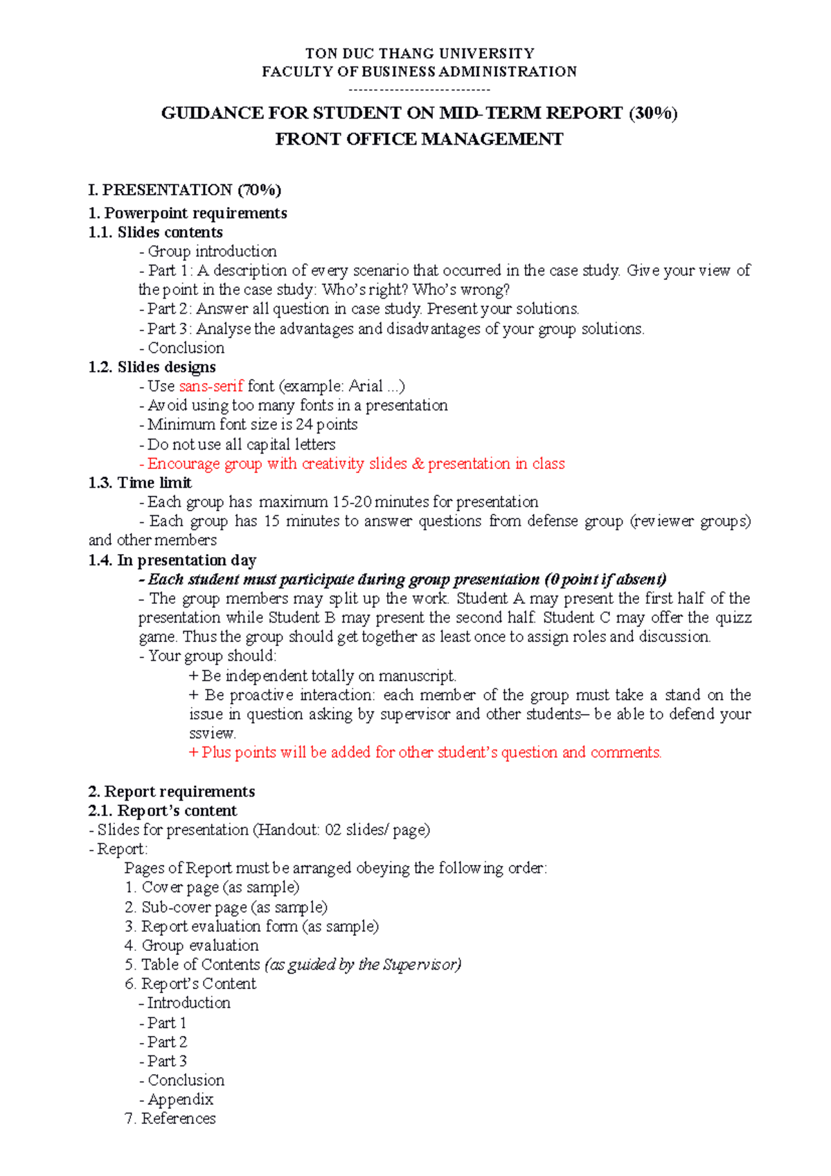 Guidance FOR Presentation 30% - TON DUC THANG UNIVERSITY FACULTY OF BUSINESS ADMINISTRATION ...