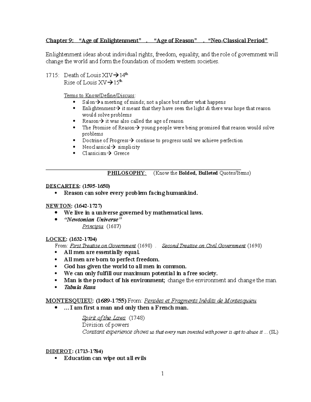 HUM - Review Chapter 9 Enlightenment Newest - Chapter 9: “Age of ...