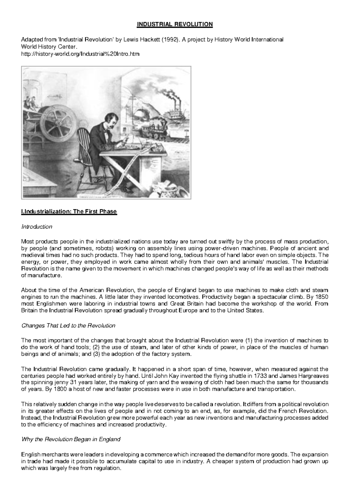 An Introduction to the Industrial Revolution - INDUSTRIAL REVOLUTION ...