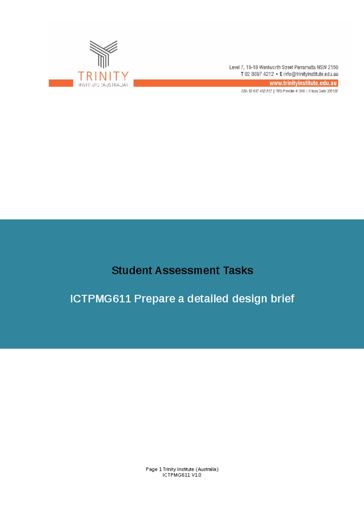 Ictpmg 611 Task 1 2 - Page 1 Trinity Institute (Australia) ICTPMG611 V1. Student Assessment ...