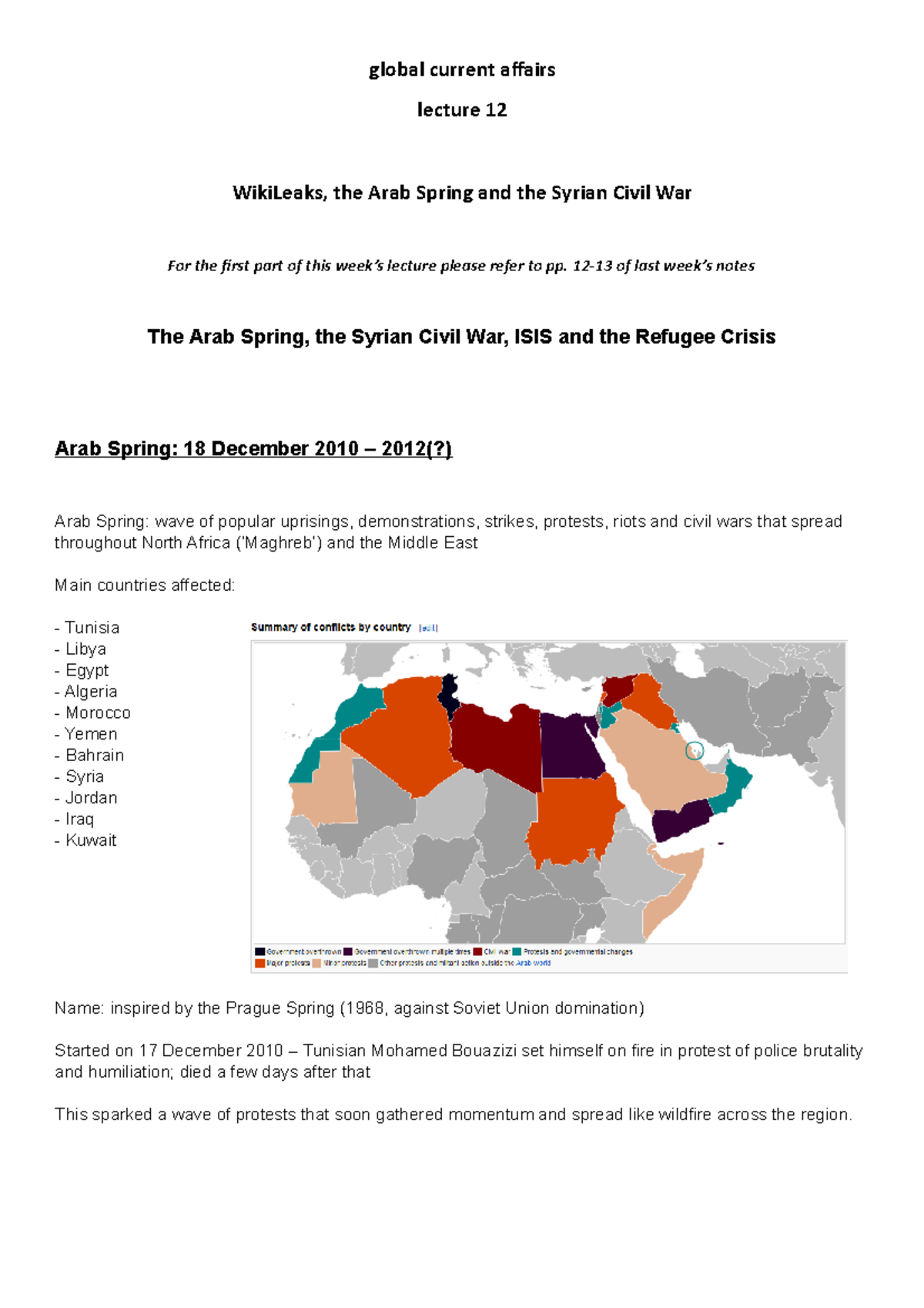GCA L12 Notes - global current affairs lecture 12 WikiLeaks, the Arab ...