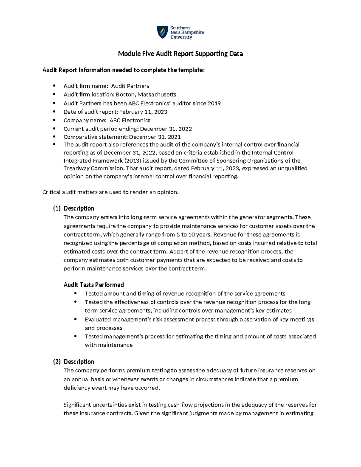 ACC 411 Module Five Audit Report Supporting Data - Module Five Audit ...
