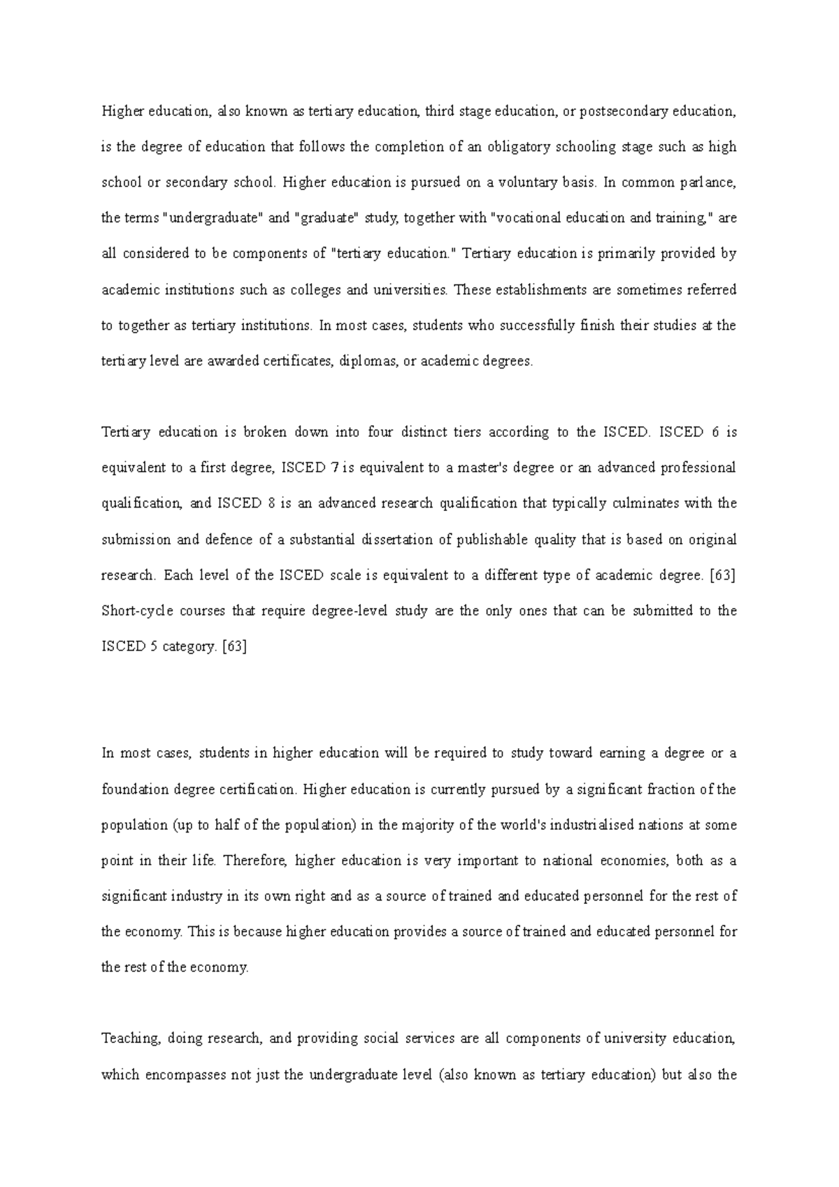 New Microsoft Word Document - Higher education, also known as tertiary ...
