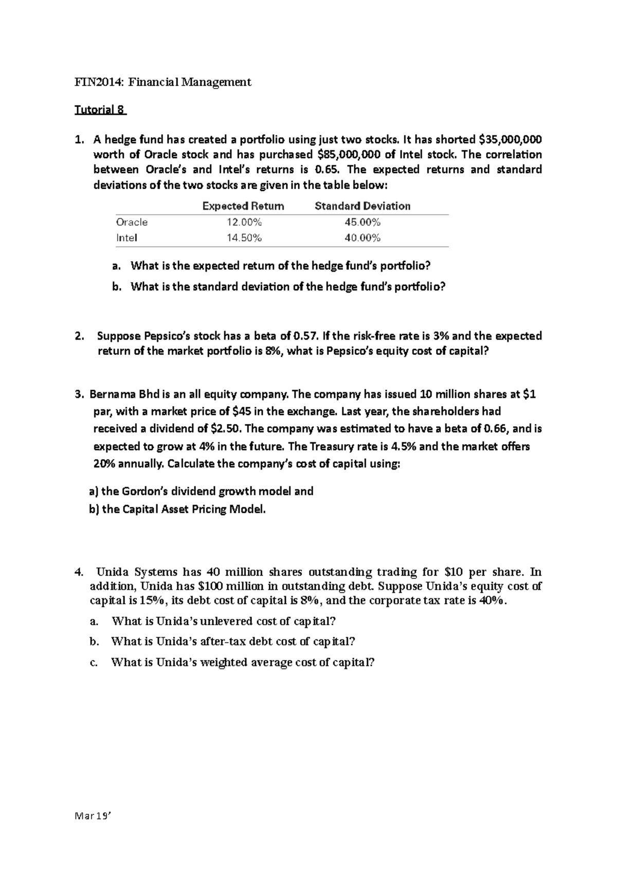 Tutorial 8ab-Qs - FIN2014: Financial Management Tutorial 8 1. A hedge ...