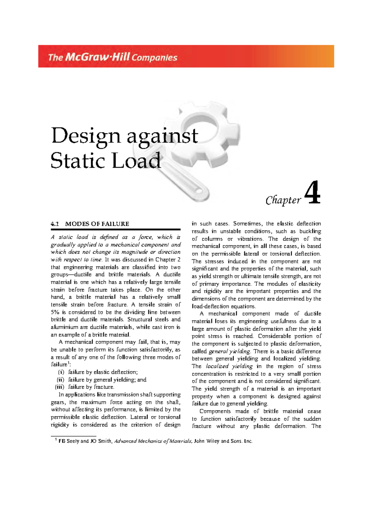 Design against Static Loads - Design against Static Load Chapter 4 4 MODES OF FAILURE A static ...
