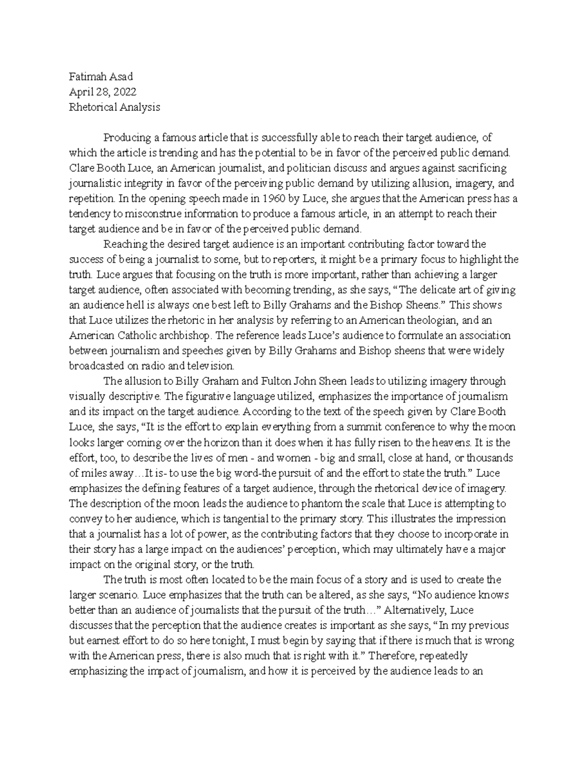 Ap lang april 28 - essay on ap language and composition - Fatimah Asad ...