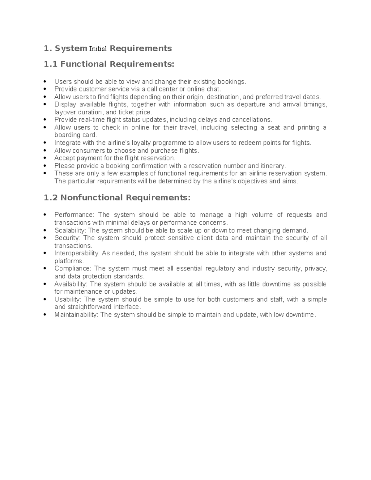 Airline Initial Requirement - 1. System Initial Requirements 1 ...