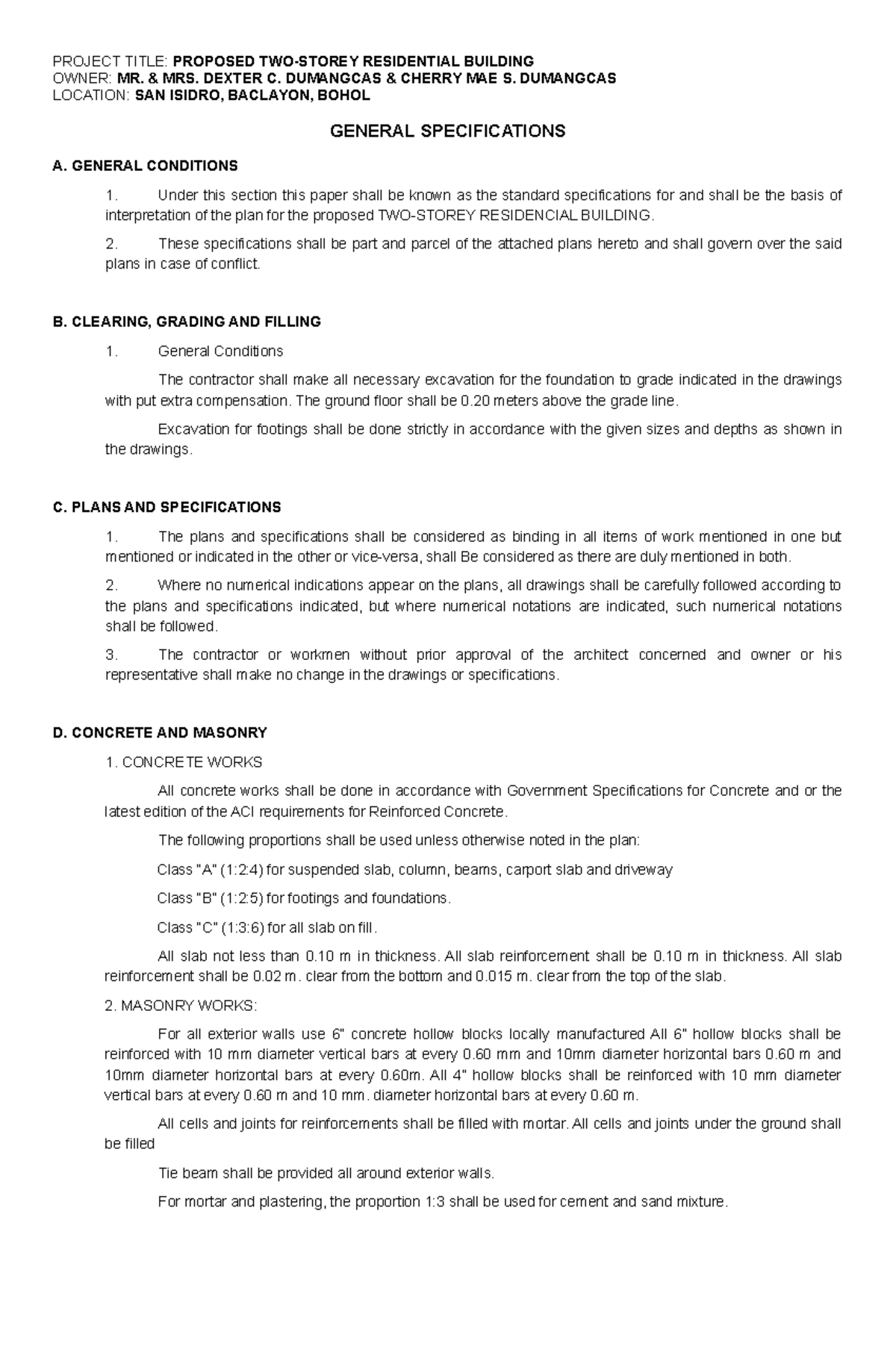 2 storey gen. specification - PROJECT TITLE: PROPOSED TWO-STOREY ...