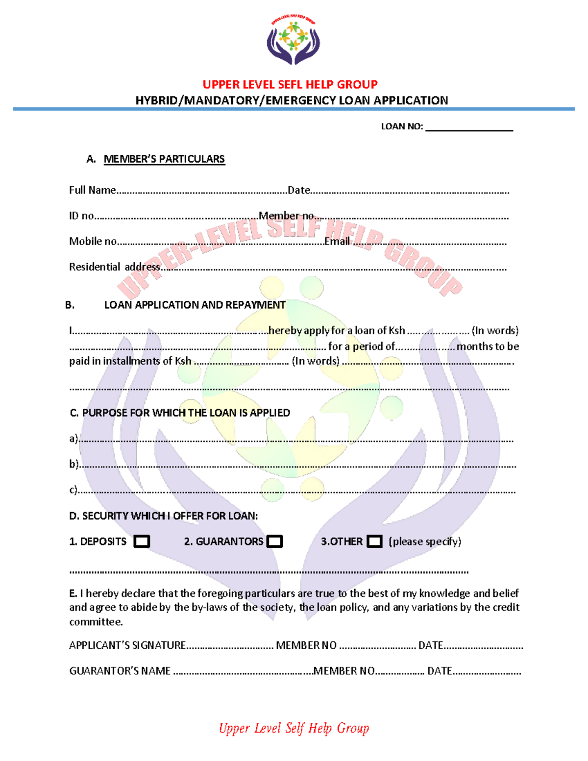LOAN FORM Updated-4 - UPPER LEVEL SEFL HELP GROUP HYBRID/MANDATORY ...