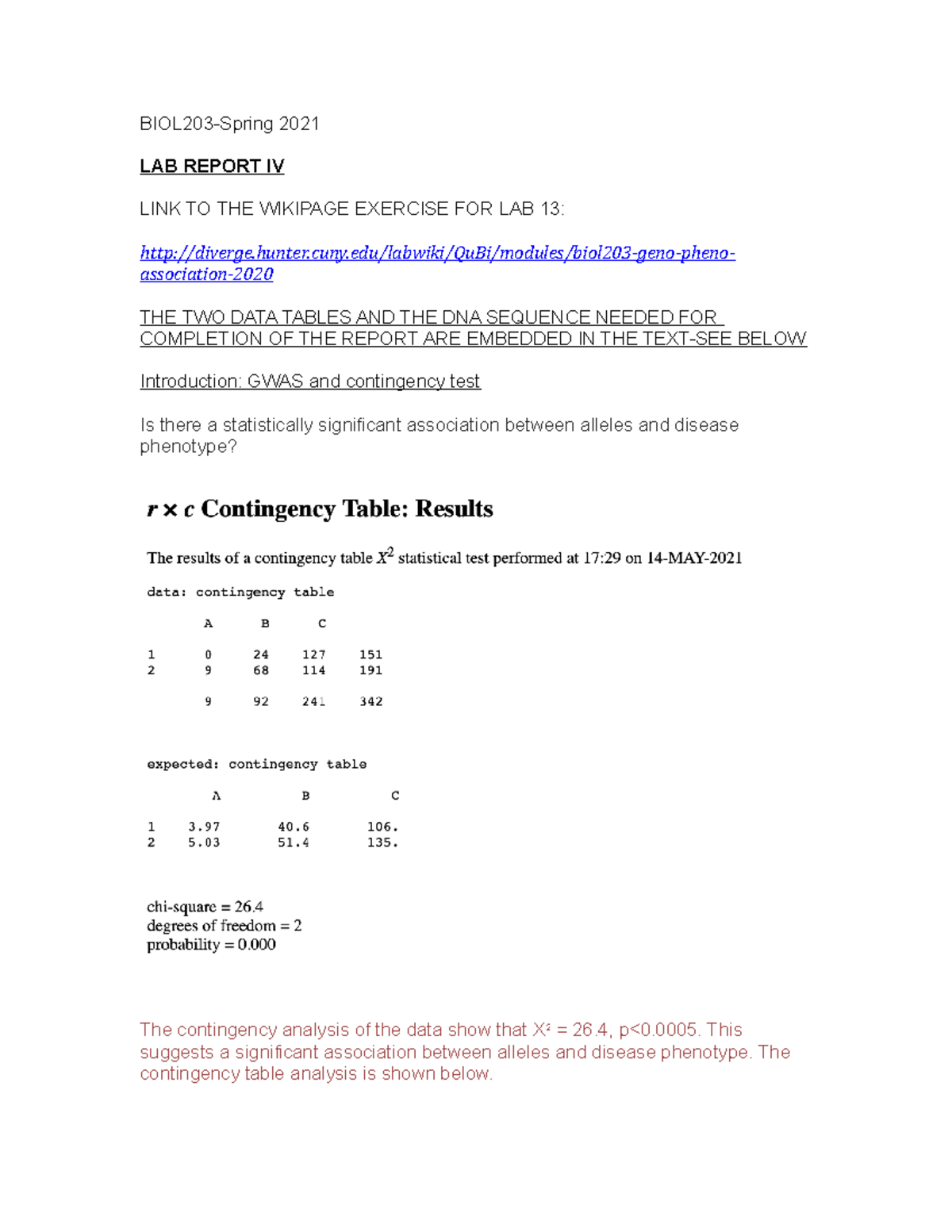 Lab Report IV-Spring 2021 copy - BIOL203-Spring 2021 LAB REPORT IV LINK TO THE WIKIPAGE EXERCISE ...