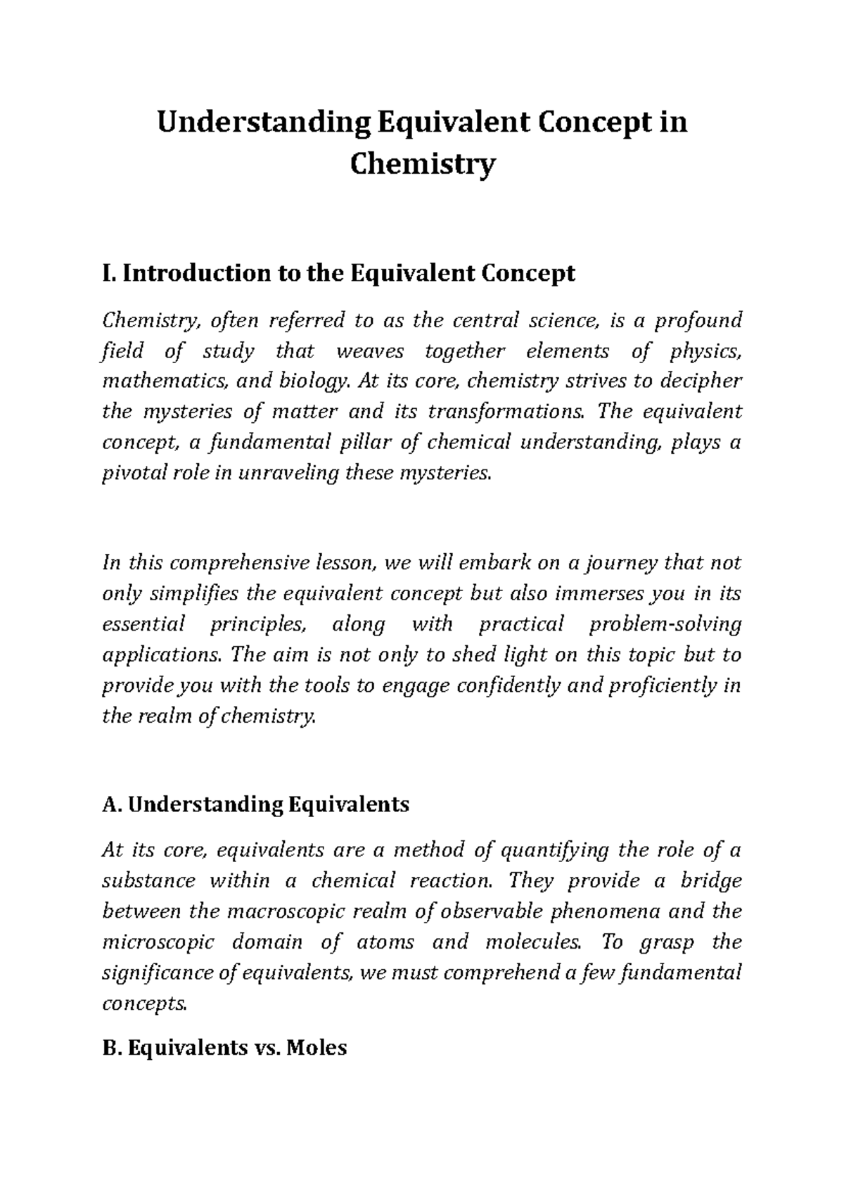 Understanding Equivalent Concept in Chemistry - Introduction to the ...