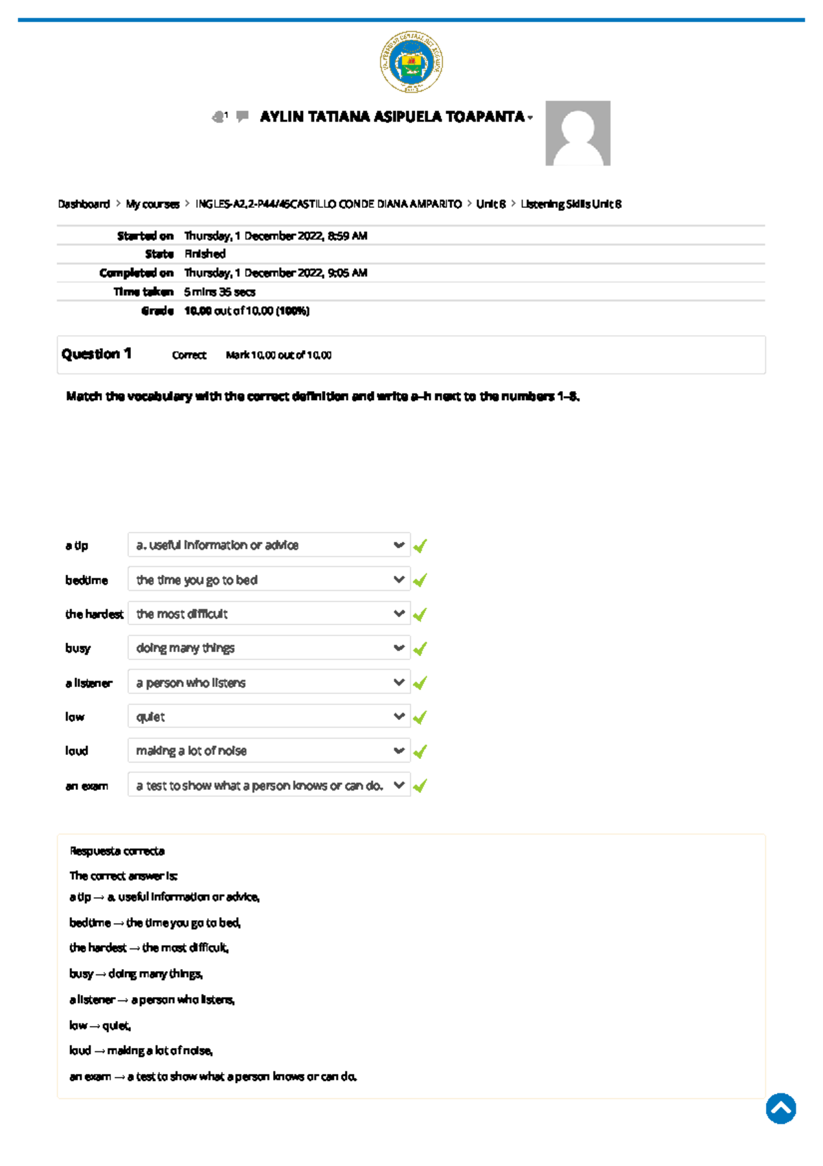 Listening Skills Unit 8 Attempt review - Started on Thursday, 1 ...