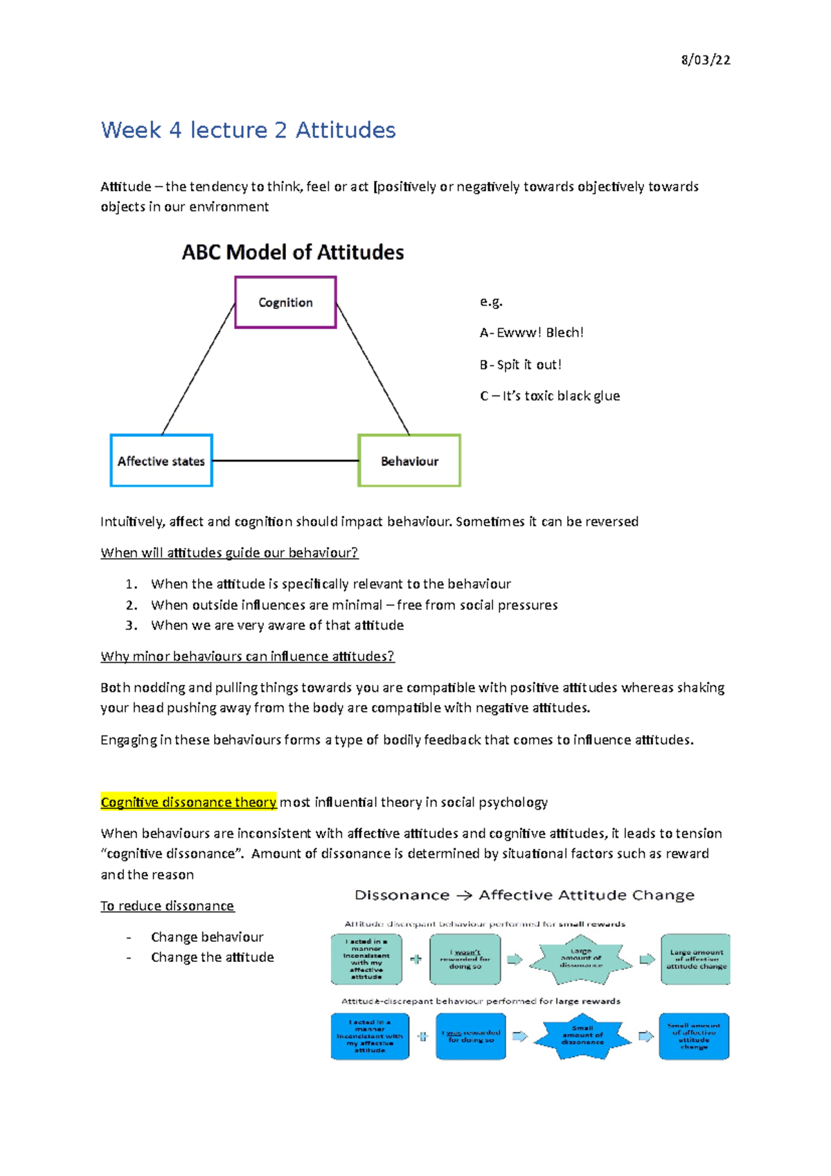 Week 4 lecture 2 Attitudes - 8/03/ Week 4 lecture 2 Attitudes Attitude – the tendency to think ...