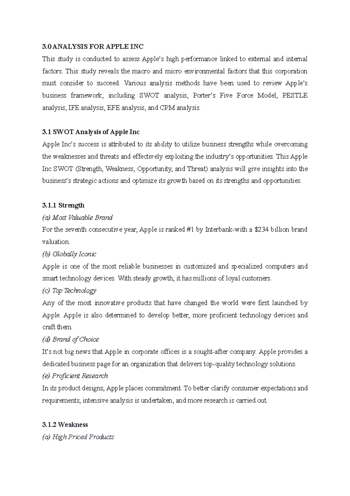 Analysis for Apple Inc. - 3 ANALYSIS FOR APPLE INC This study is ...