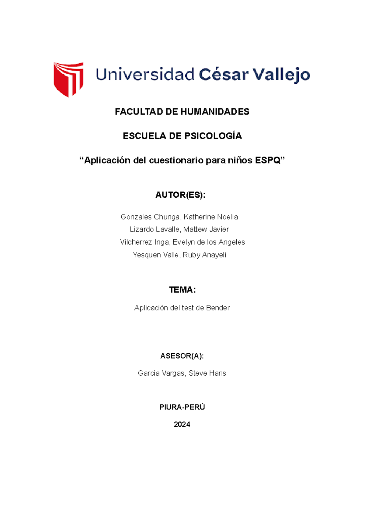 ESPQ - Informe - FACULTAD DE HUMANIDADES ESCUELA DE PSICOLOGÍA ...