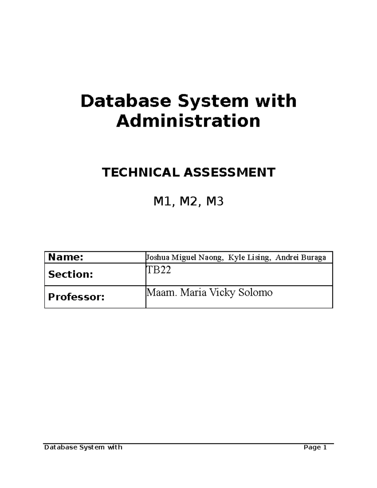 TA1 IT0009 - support resources to pass - Database System with Page 1 ...