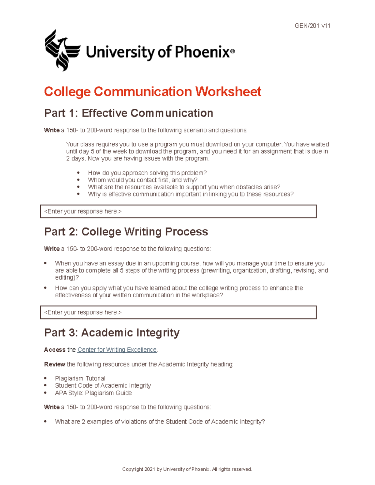 Gen201 v11 new wk3 college communication worksheet - GEN/201 v College ...