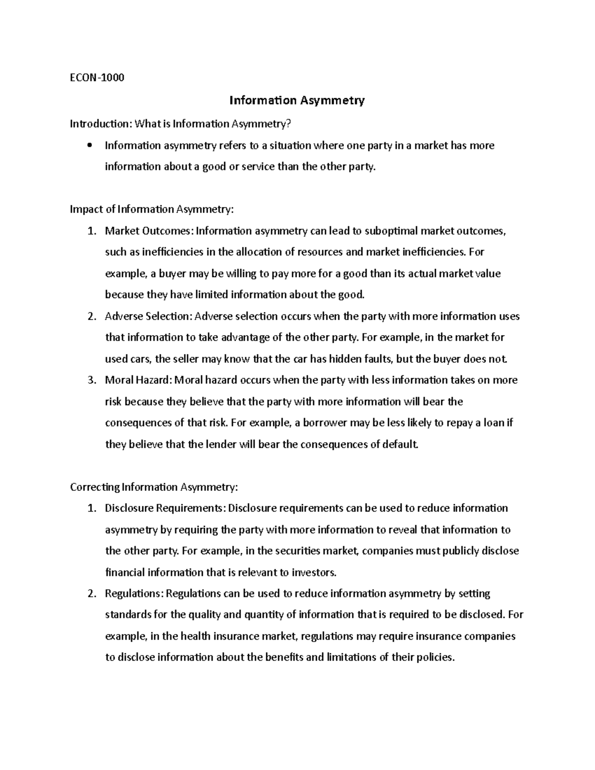 Information Asymmetry - Impact of Information Asymmetry: 1. Market ...