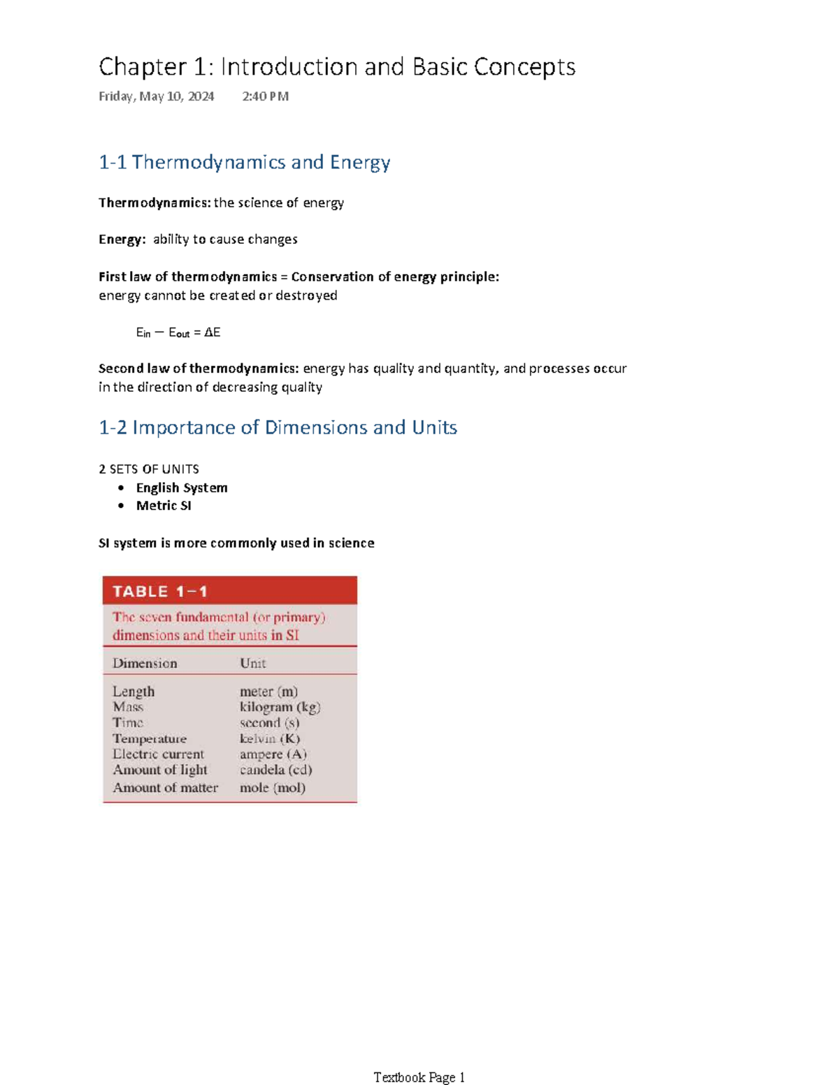 Chapter 1 Book Notes - 1 - 1 Thermodynamics and Energy Thermodynamics ...