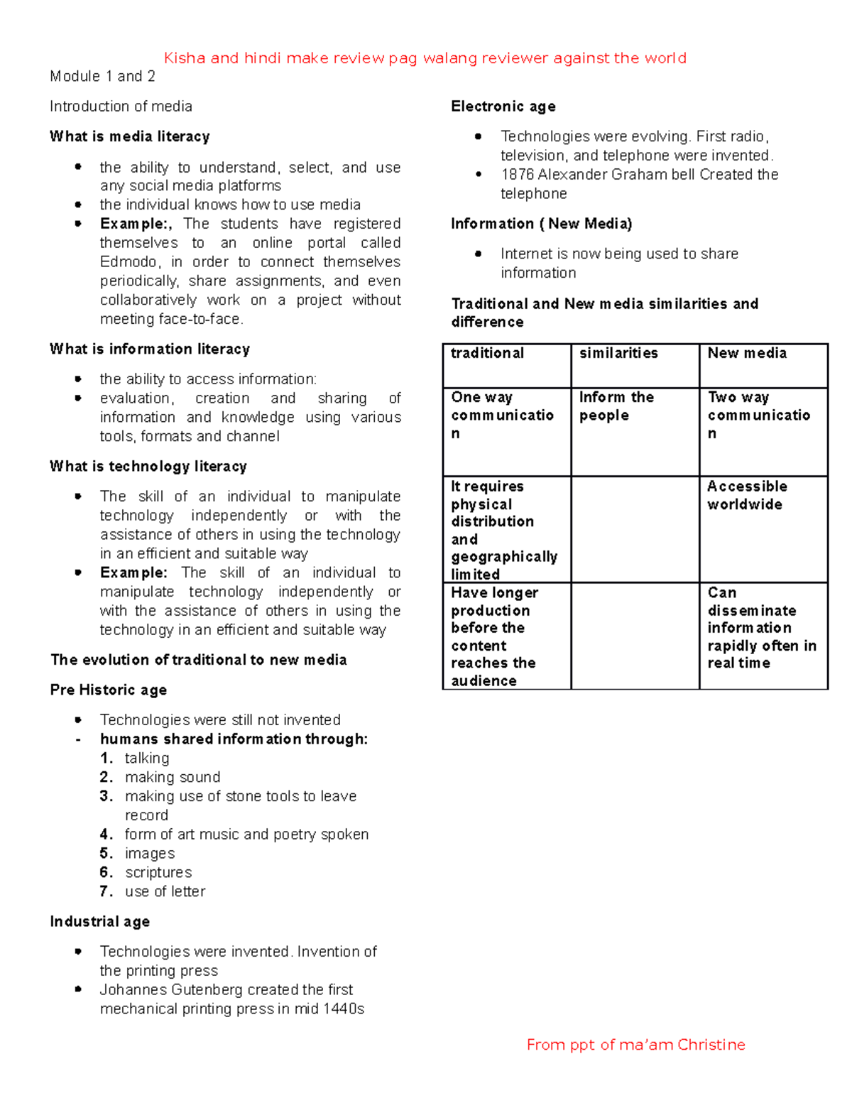 Areal Reviewer FOR Media Information - Module 1 and 2 Introduction of ...