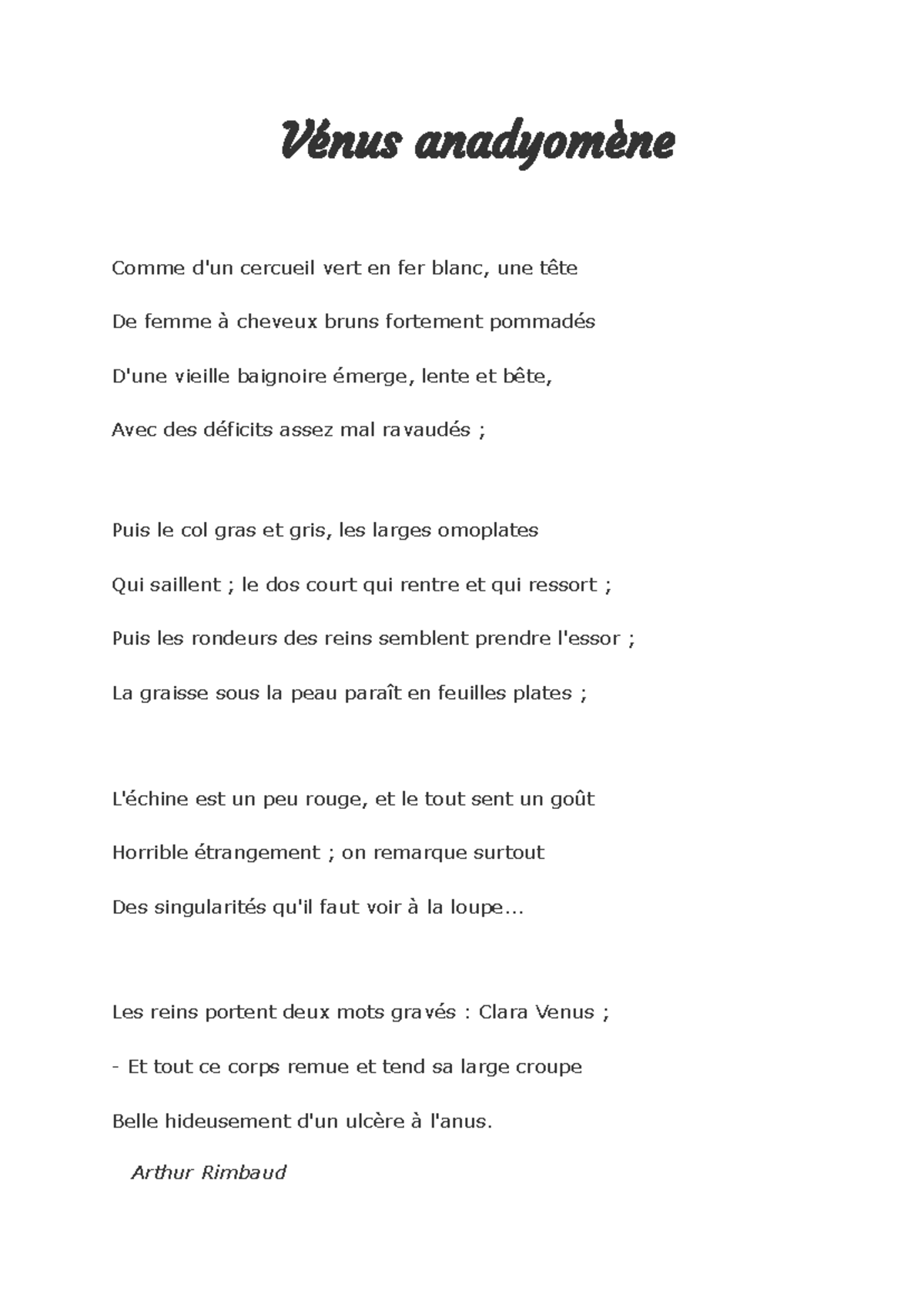 Vénus anadyomène - hjjf - Vénus anadyomène Comme d'un cercueil vert en ...