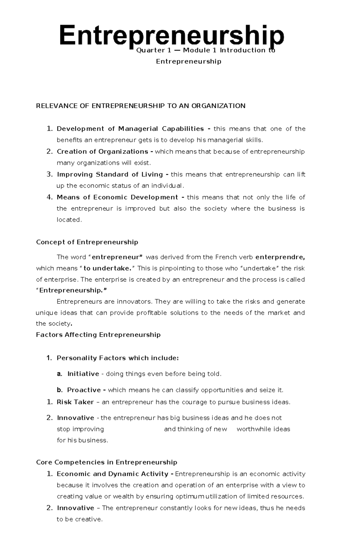 Entrep q1 Module 1 to Module 3 - Quarter 1 — Module 1 Introduction to ...