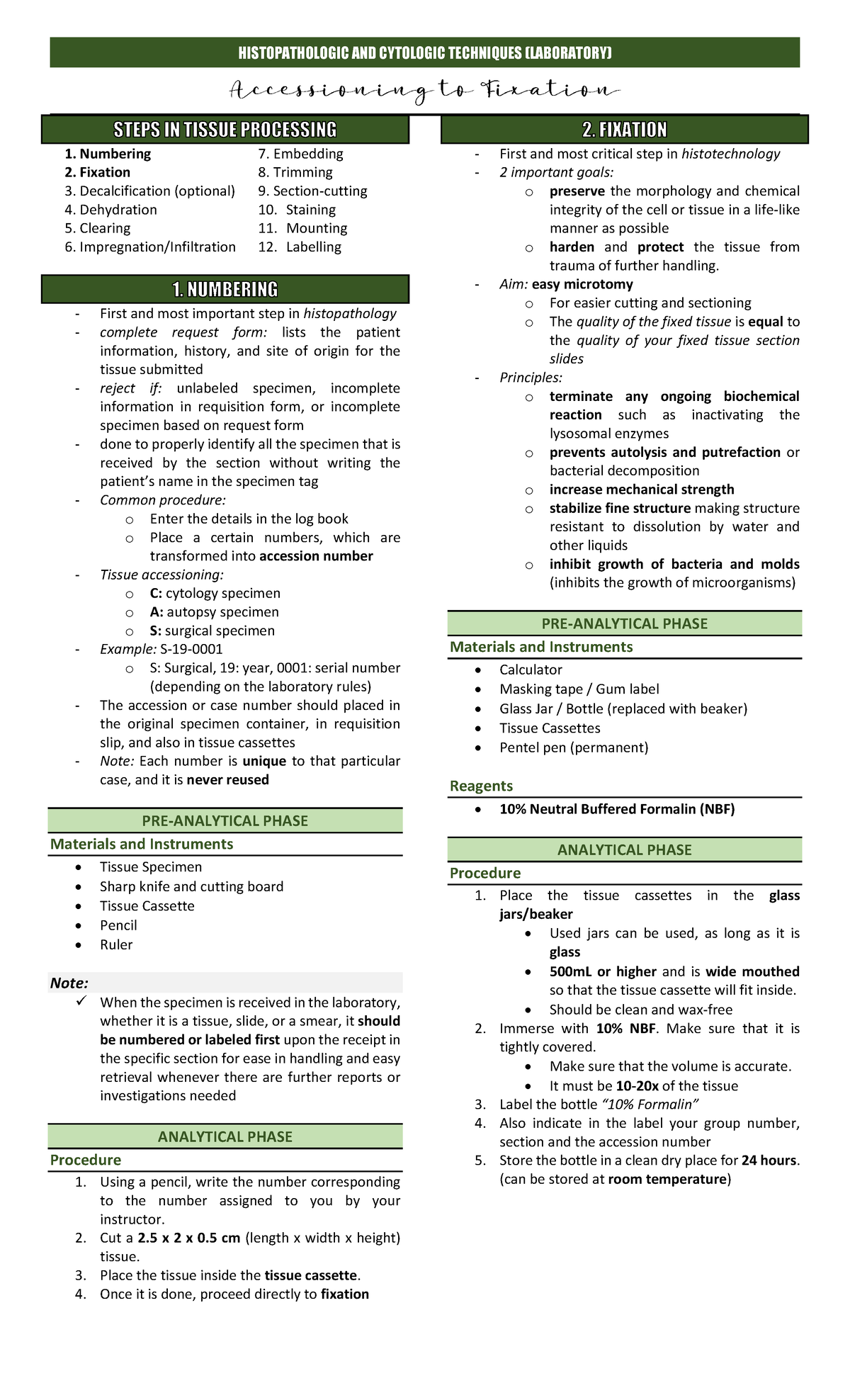 Laboratory Lesson 5. Accessioning to Fixation - HISTOPATHOLOGIC AND ...