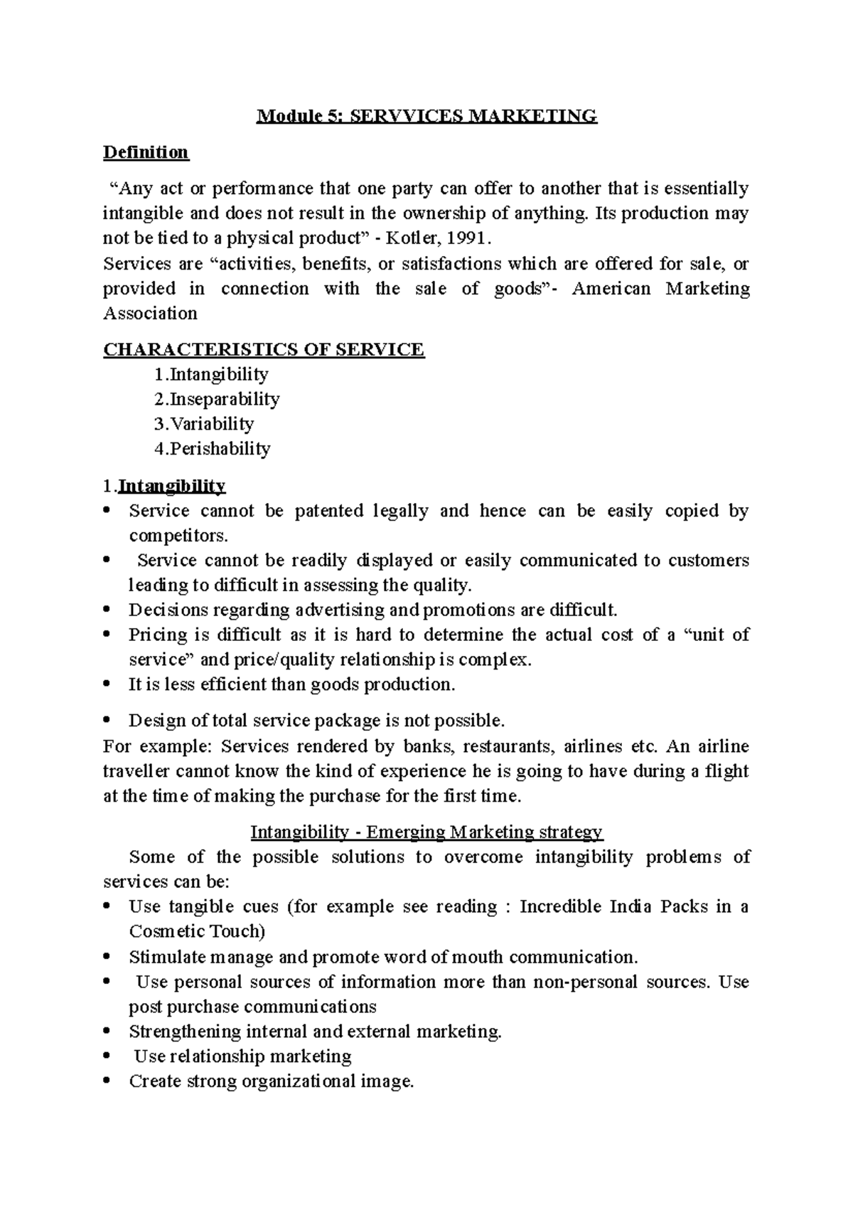 Services Marketing - Module 5: SERVVICES MARKETING Definition “Any act ...