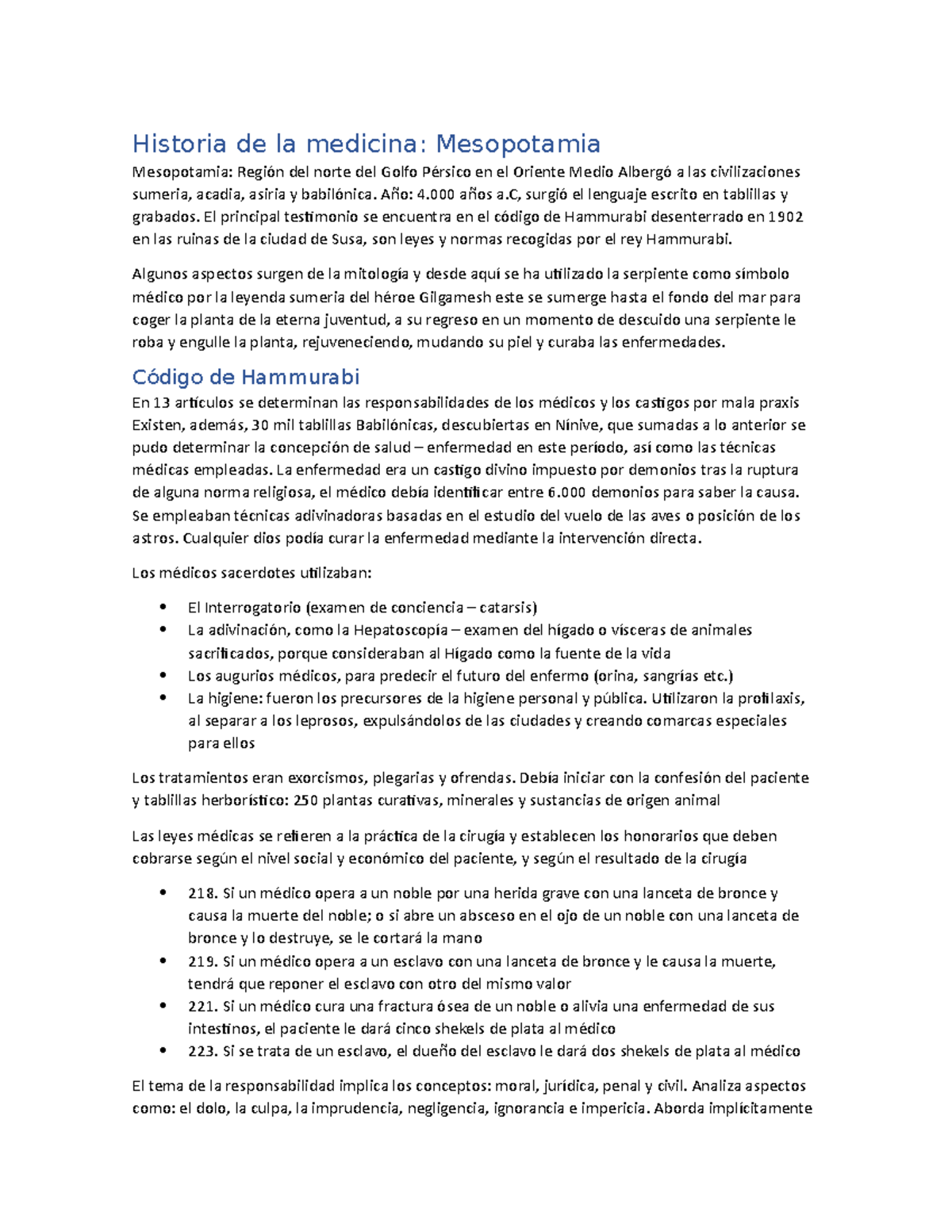 Resumen historia de la medicina mesopotamia y egipto - Historia de la ...