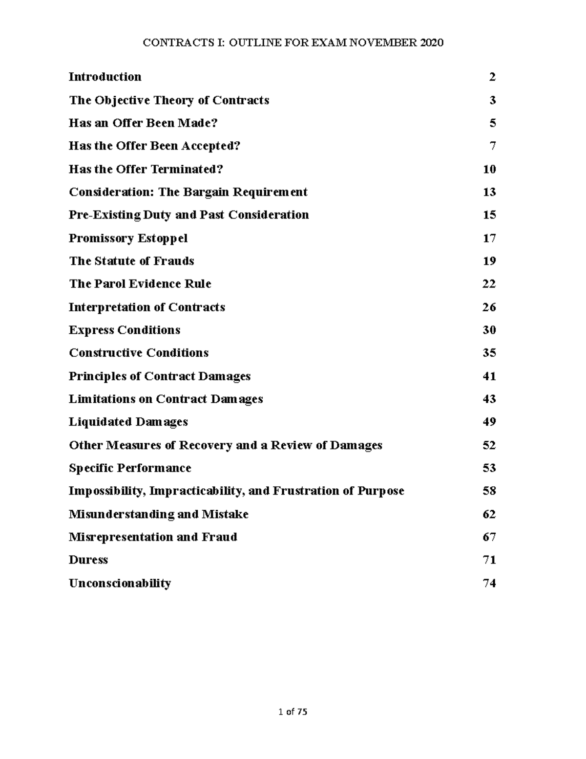 Contracts Outline - Introduction The Objective Theory of Contracts Has ...