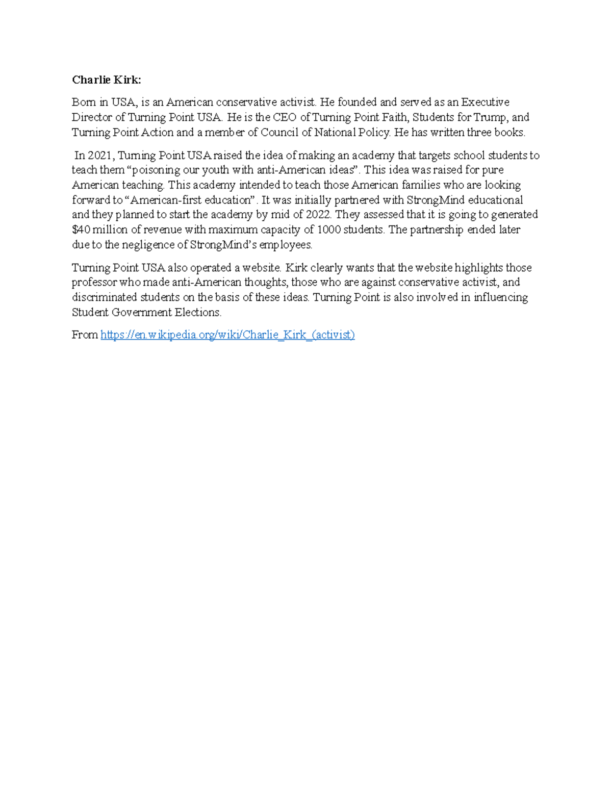 Charlie Kirk - Activist - Charlie Kirk: Born in USA, is an American ...