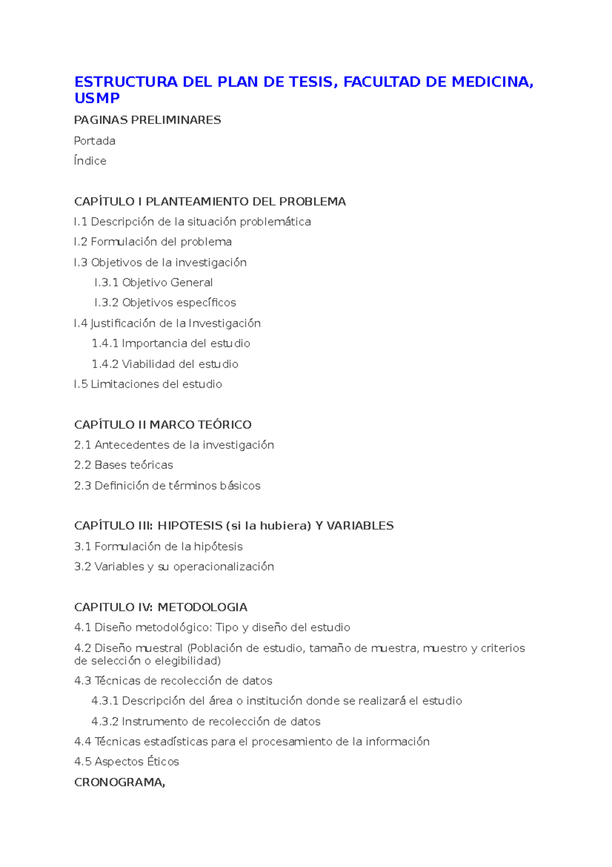 Estructura DEL PLAN DE Tesis Tesis I usmp 2021 - ESTRUCTURA DEL PLAN DE ...