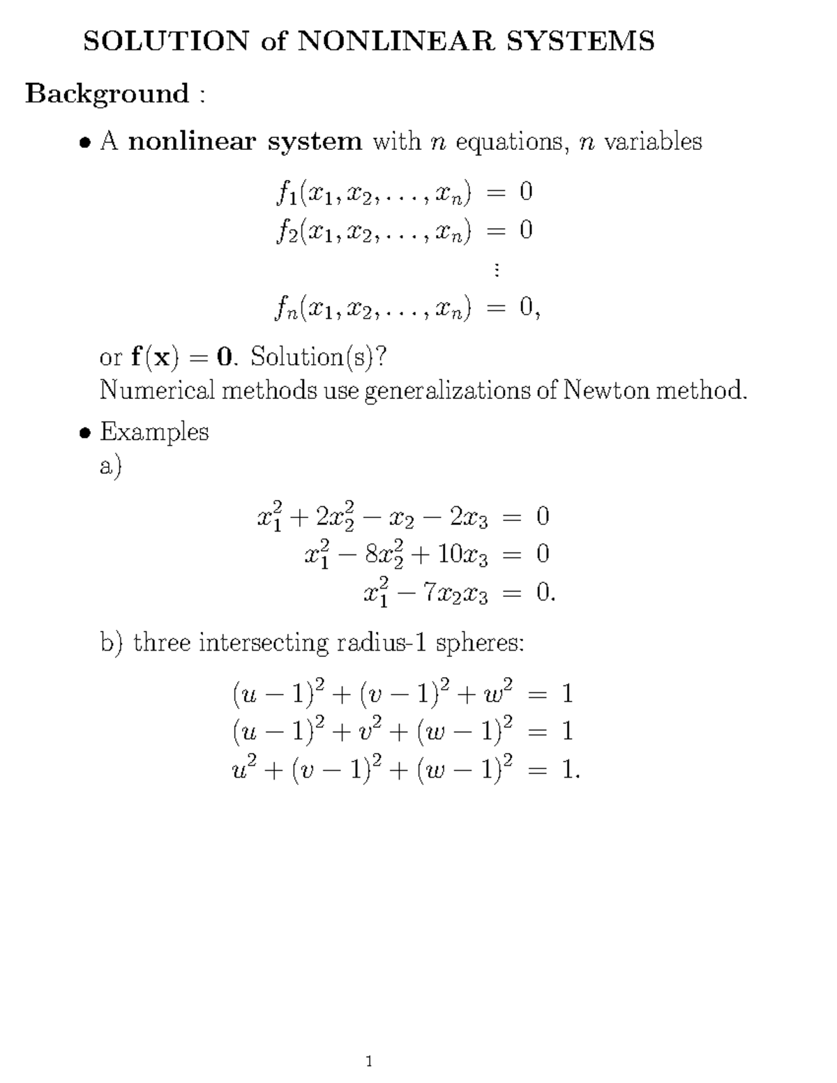 Lecture notes, lecture 2 - Solution of nonlinear systems - Background ...