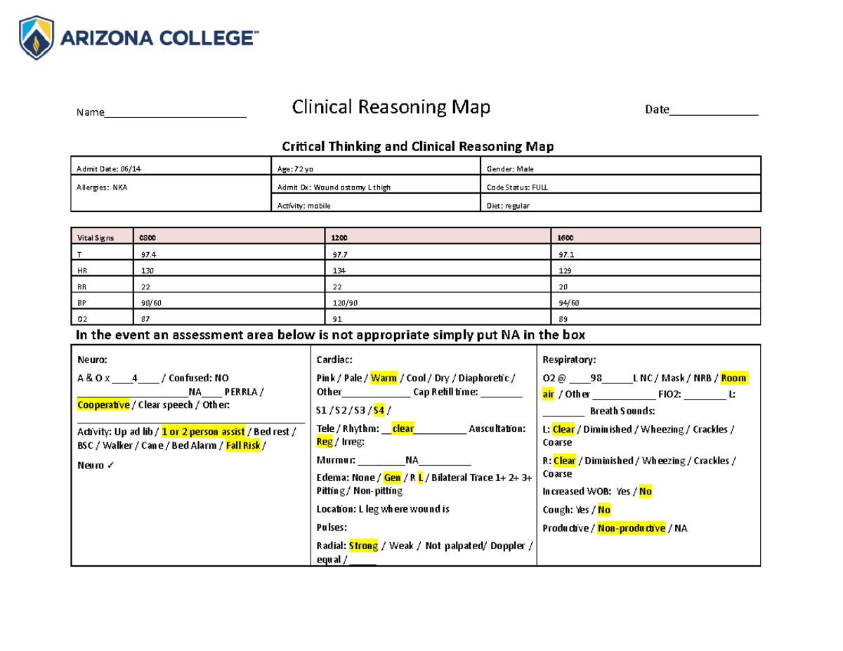 MS Critical Thinking Map 2 - Critical Thinking and Clinical Reasoning ...