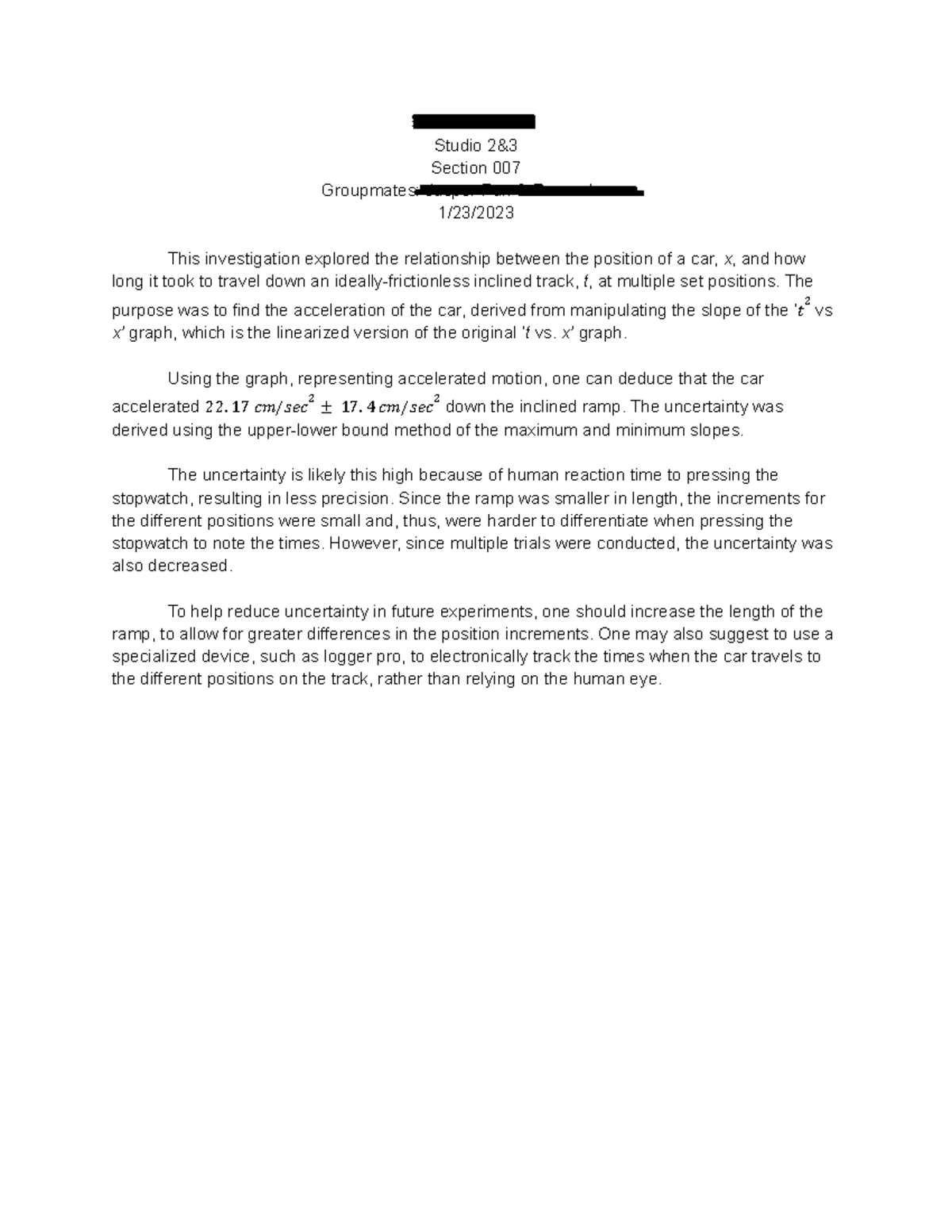 Physics studio 2/3 abstract - Shree Ghosh Studio 2& Section 007 ...