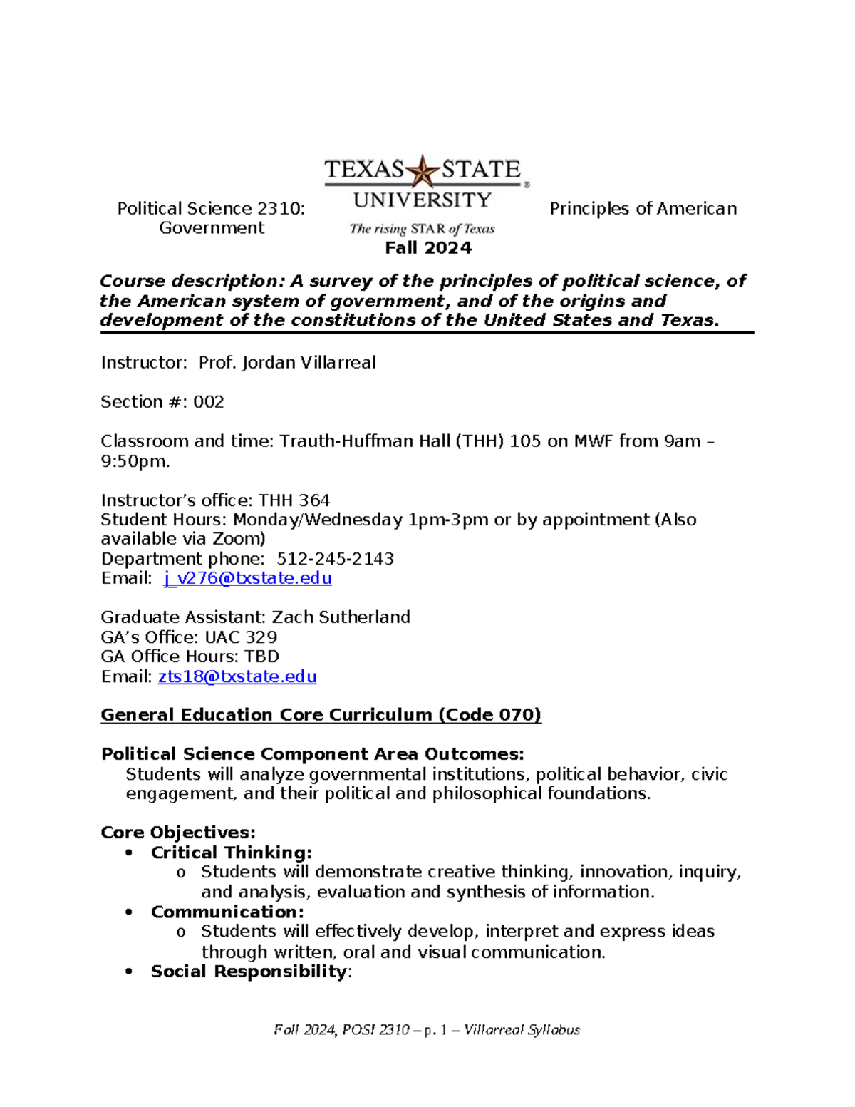 Gov 2310 - sllyabi - Political Science 2310: Principles of American ...