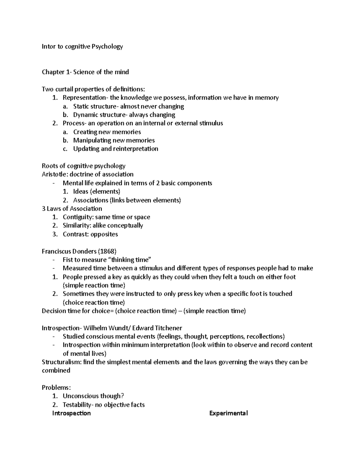 Intor to cognitive Psychology - Intor to cognitive Psychology Chapter 1 ...