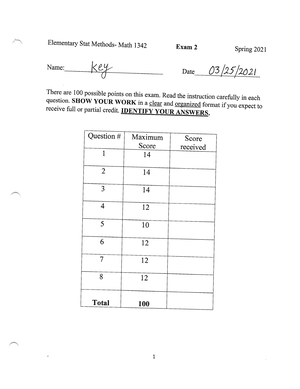 Exam 3 Sample Review - Study material for exams - Elementary Stat ...