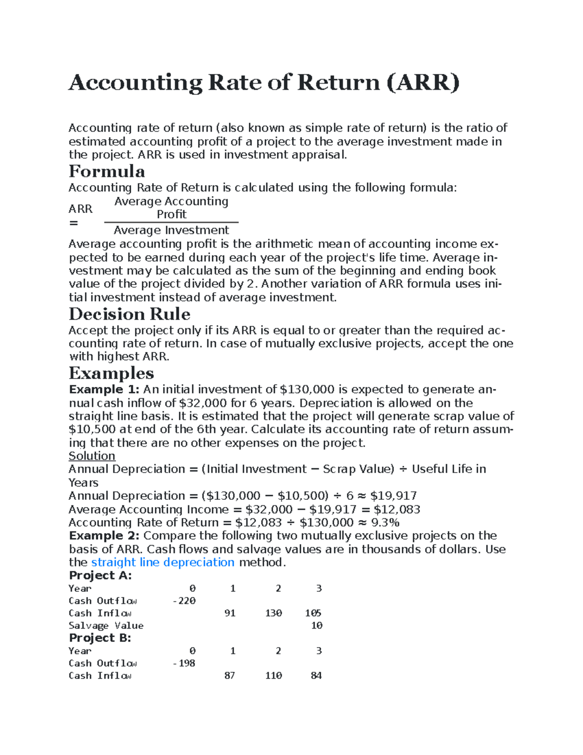 Examples - accounting - Accounting Rate of Return (ARR) Accounting rate ...