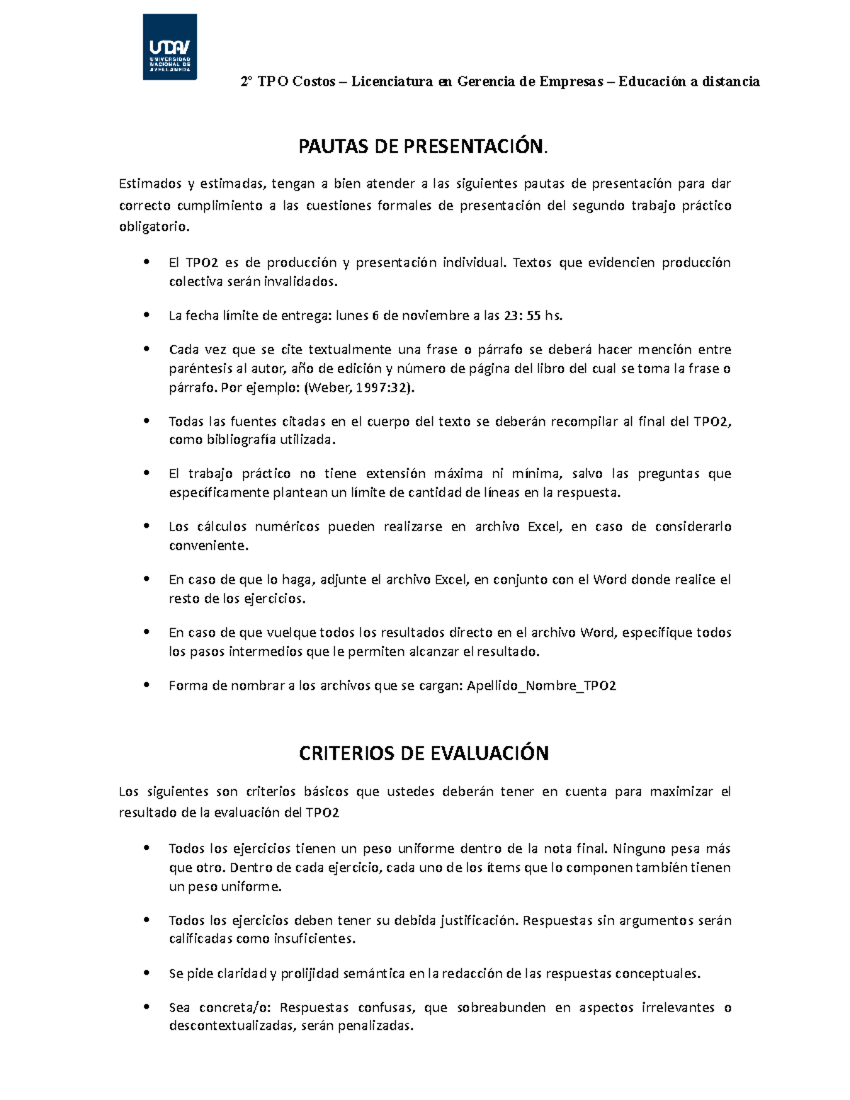 Consignas TPO2 - TP2 - PAUTAS DE PRESENTACIÓN. Estimados y estimadas ...