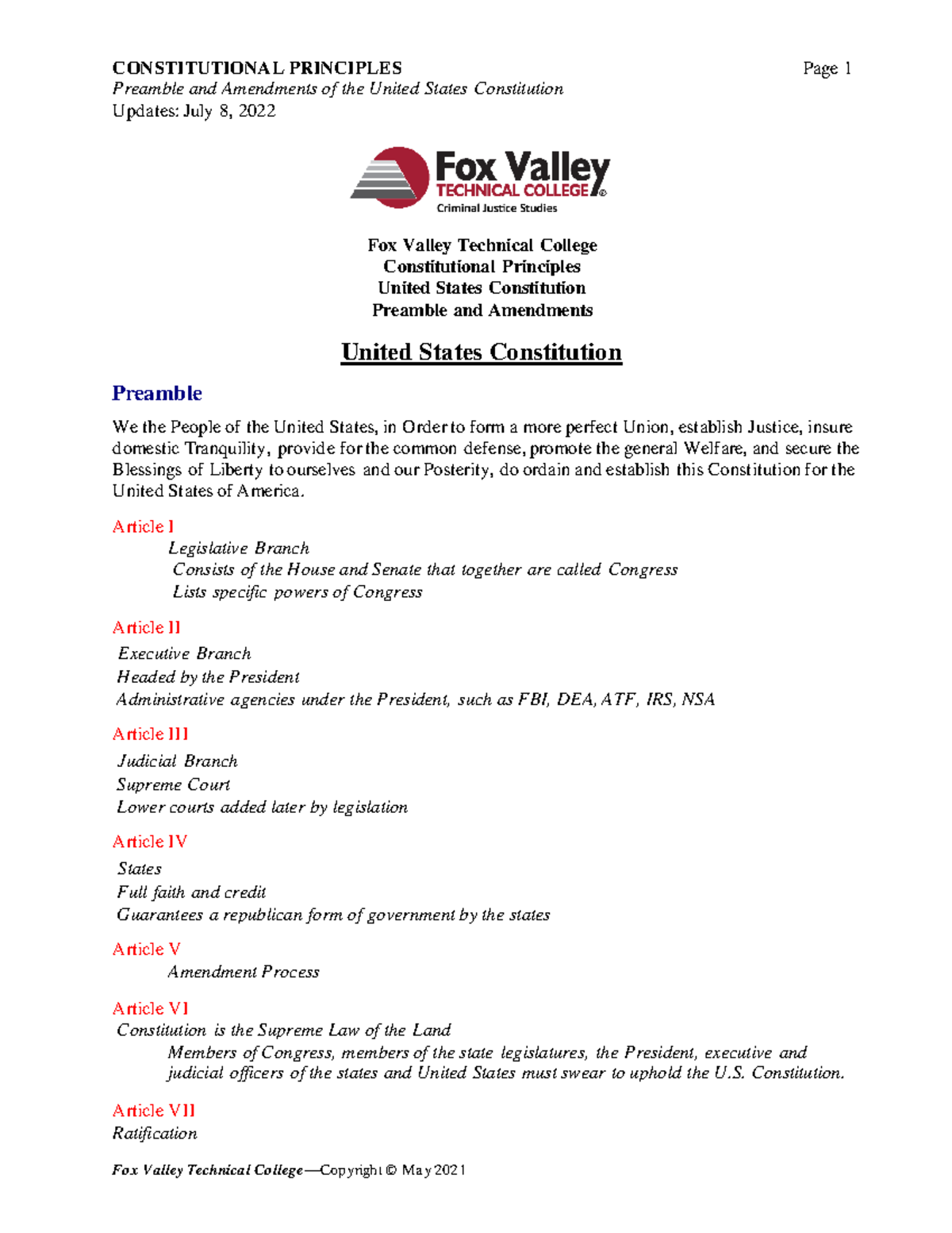 Bill of rights - CONSTITUTIONAL PRINCIPLES Page 1 Preamble and ...