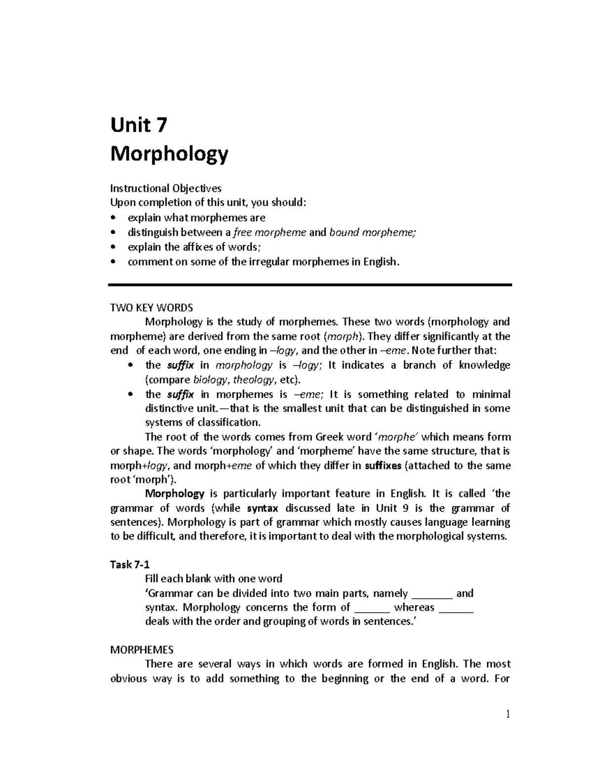 7 morphology - This materials are crutial - Unit 7 Morphology ...