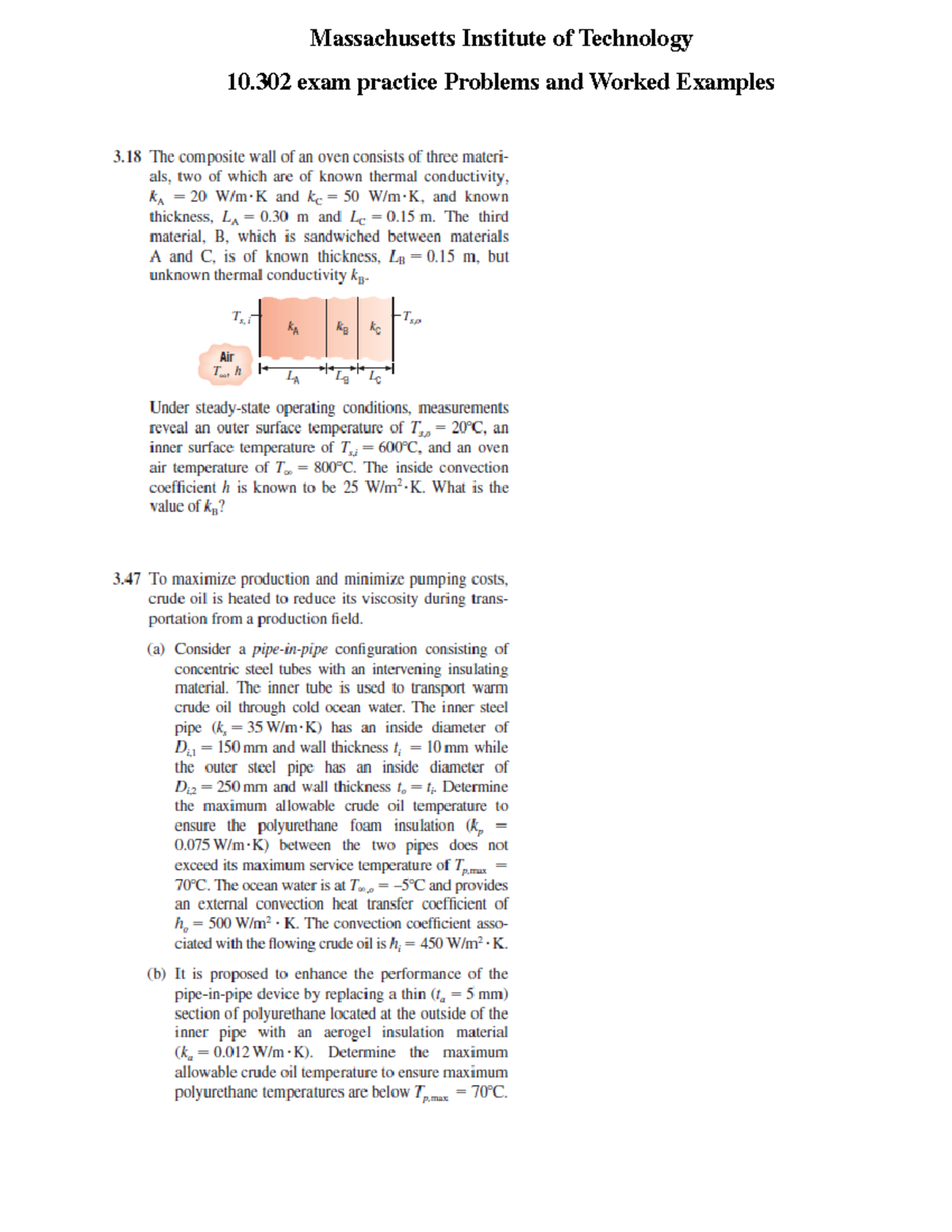 10.302 exam practice Problems and Worked Examples - Problem numbers are ...