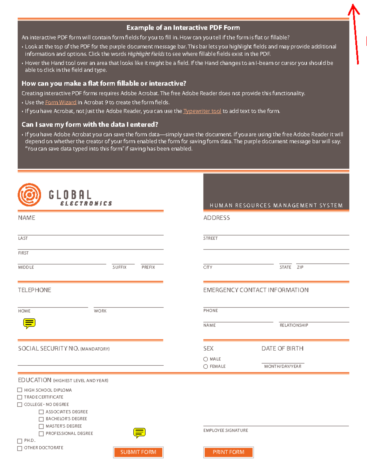 Interactive summary - Example of an Interactive PDF Form An interactive ...