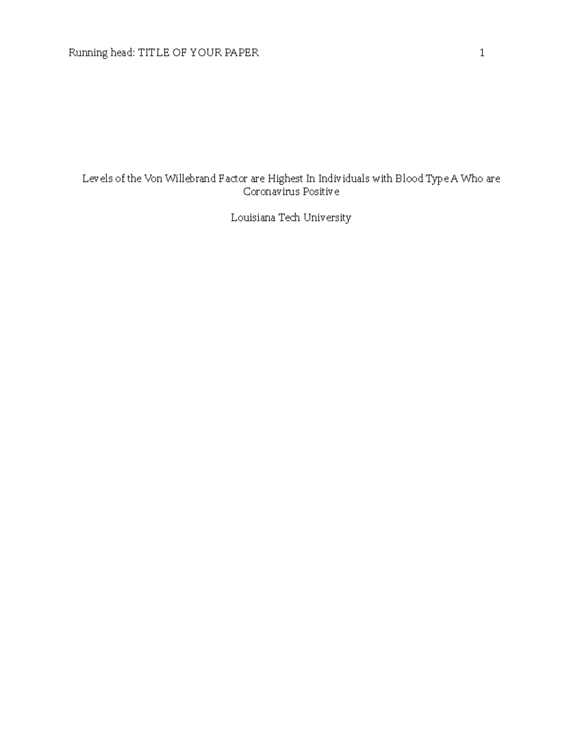 Final Copy Biology Lab Report - Running head: TITLE OF YOUR PAPER 1 ...